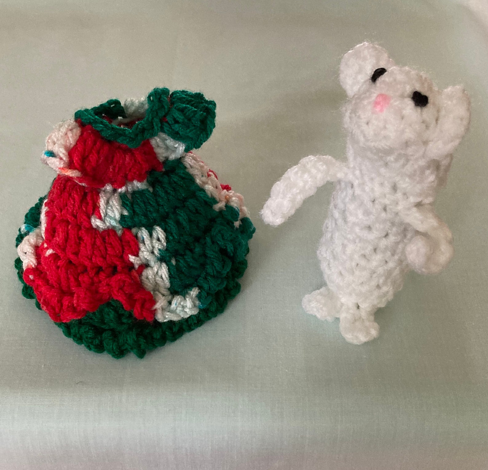 Mouse in a Pouch: Crochet Drawstring Bag With Mouse & Dress - Etsy