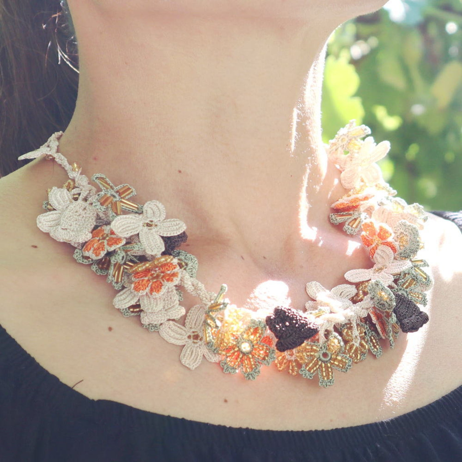 Turkish OYA Lace Necklace BIJOU Golden Savanna/ Crocheted - Etsy