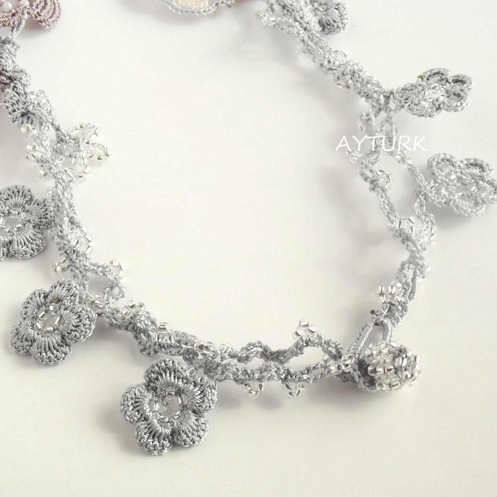 Turkish OYA Lace Necklace BIJOU Lavender - Crocheted Jewelry Wedding ...