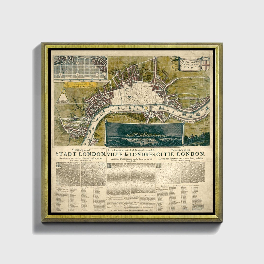 Canvas Poster or Framed Canvas Painting Anonymous Map of London, 1666 ...