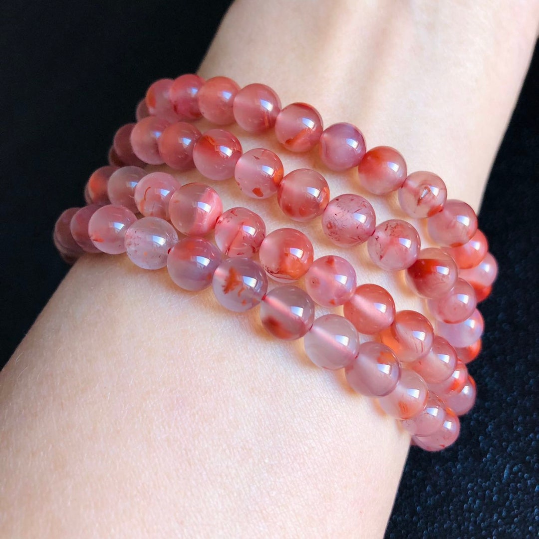 Natural Nanhong Agate Beaded Necklace Beads Bracelet 108 Beads Lucky ...