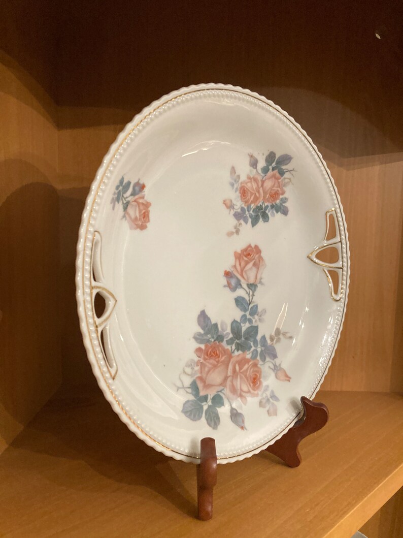 Antique PK Silesia Porcelain Plate; 9 1/4 Inch Double Handled Floral ...