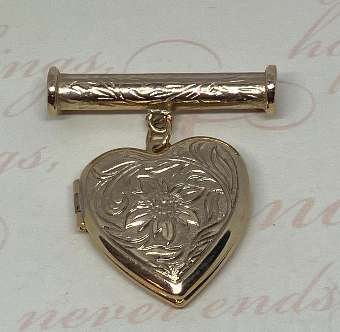 Vintage Gold Tone Floral Etched Heart Locket Brooch; Vintage Embossed ...