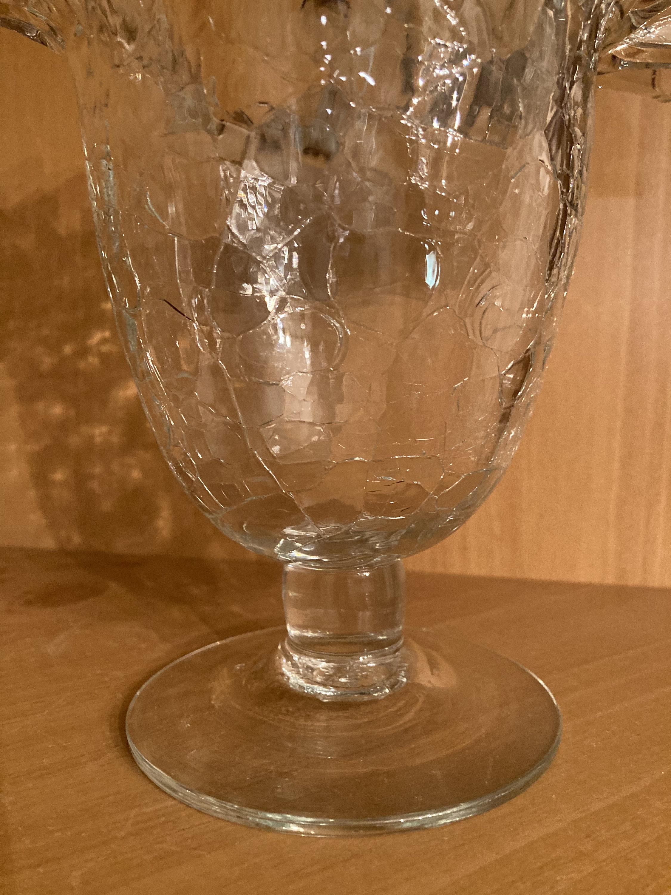 Blenko Vintage Clear Crackle Glass Double Crimped Pedestal Vase Clear ...