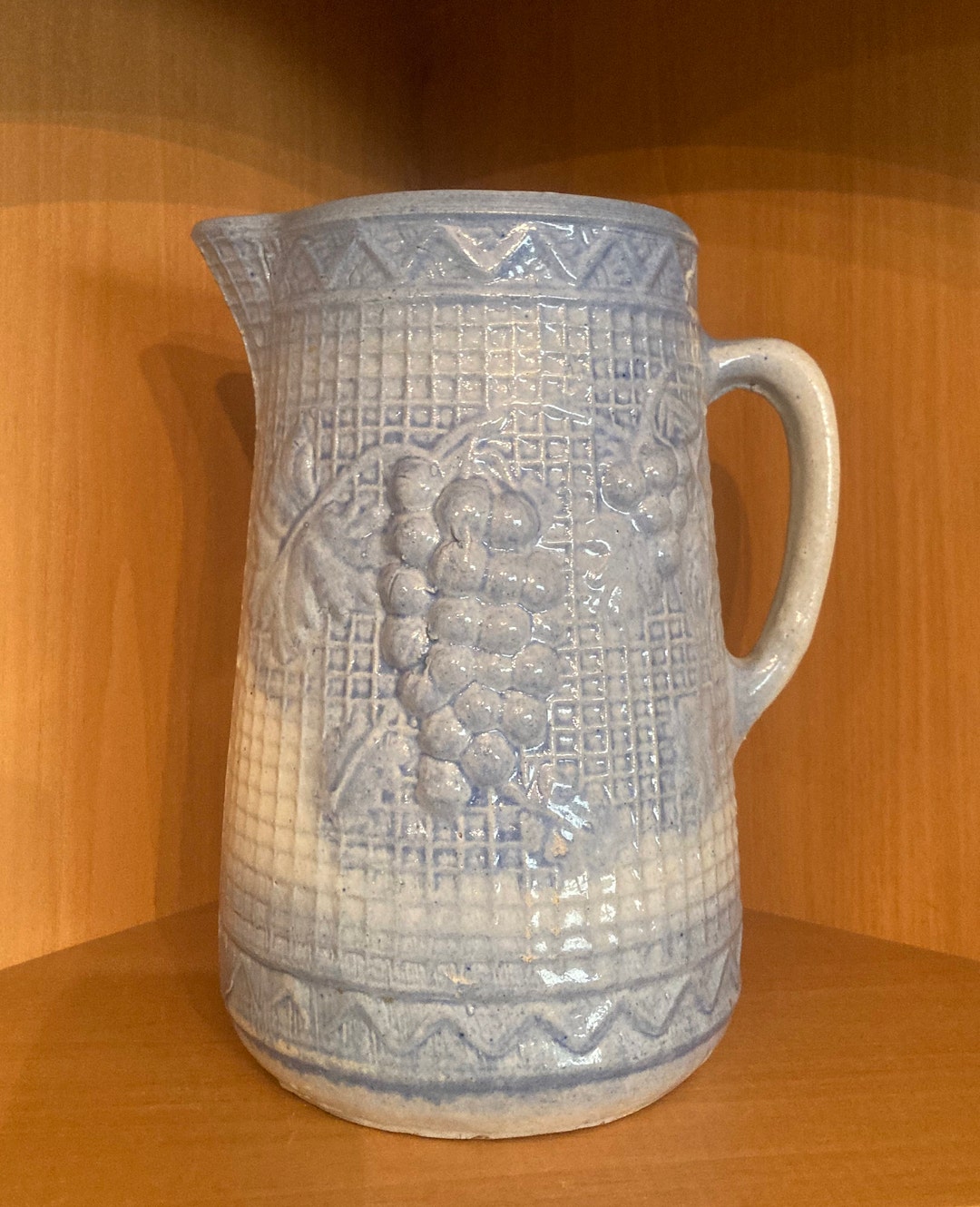 Antique Blue and White Salt Glazed Pitcher With Grape Clusters and ...
