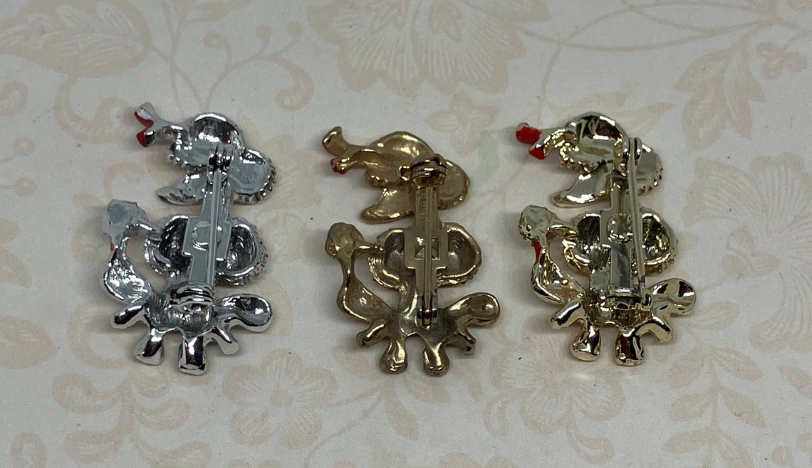 Vintage French Poodle Scatter Pins; Lot of Three (3) Enameled Poodle ...