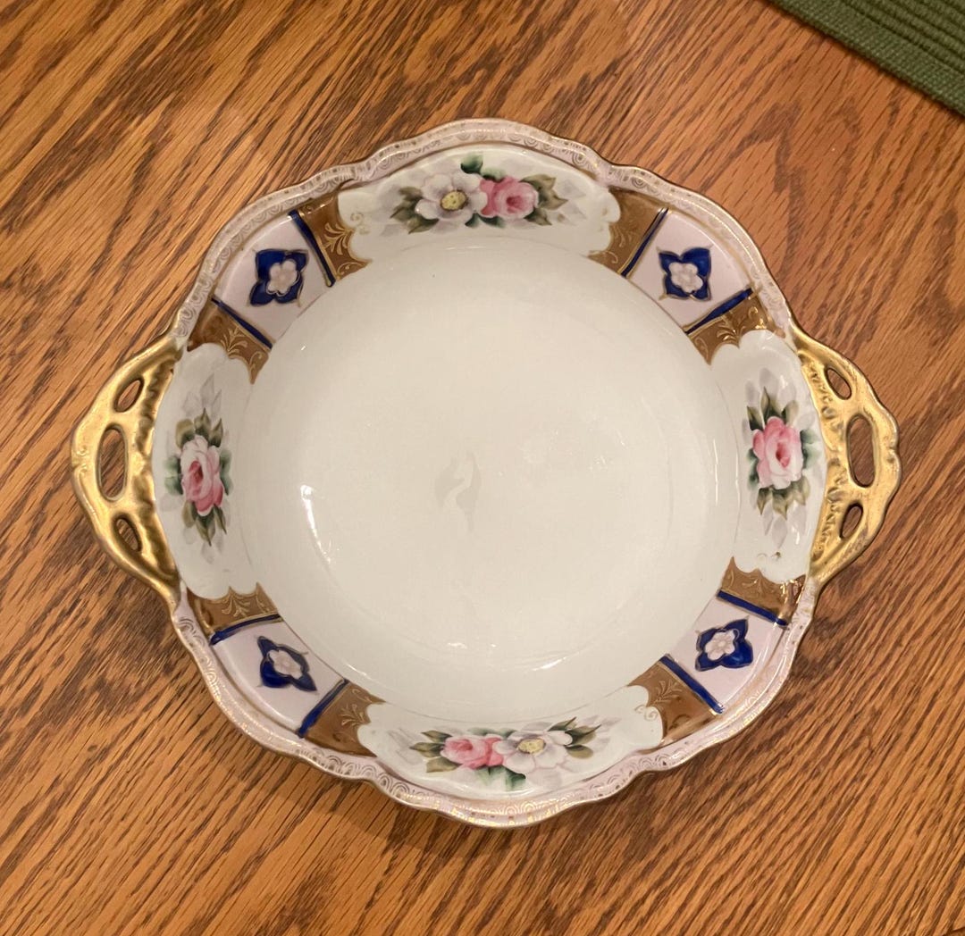 Noritake Morimura Brothers Vintage Porcelain Tab Handled Bowl With Pink ...