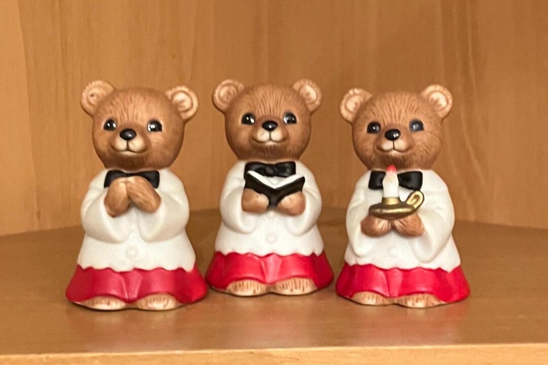 HOMCO Vintage Porcelain Christmas Choir Bear Figurines, Set of Three in ...