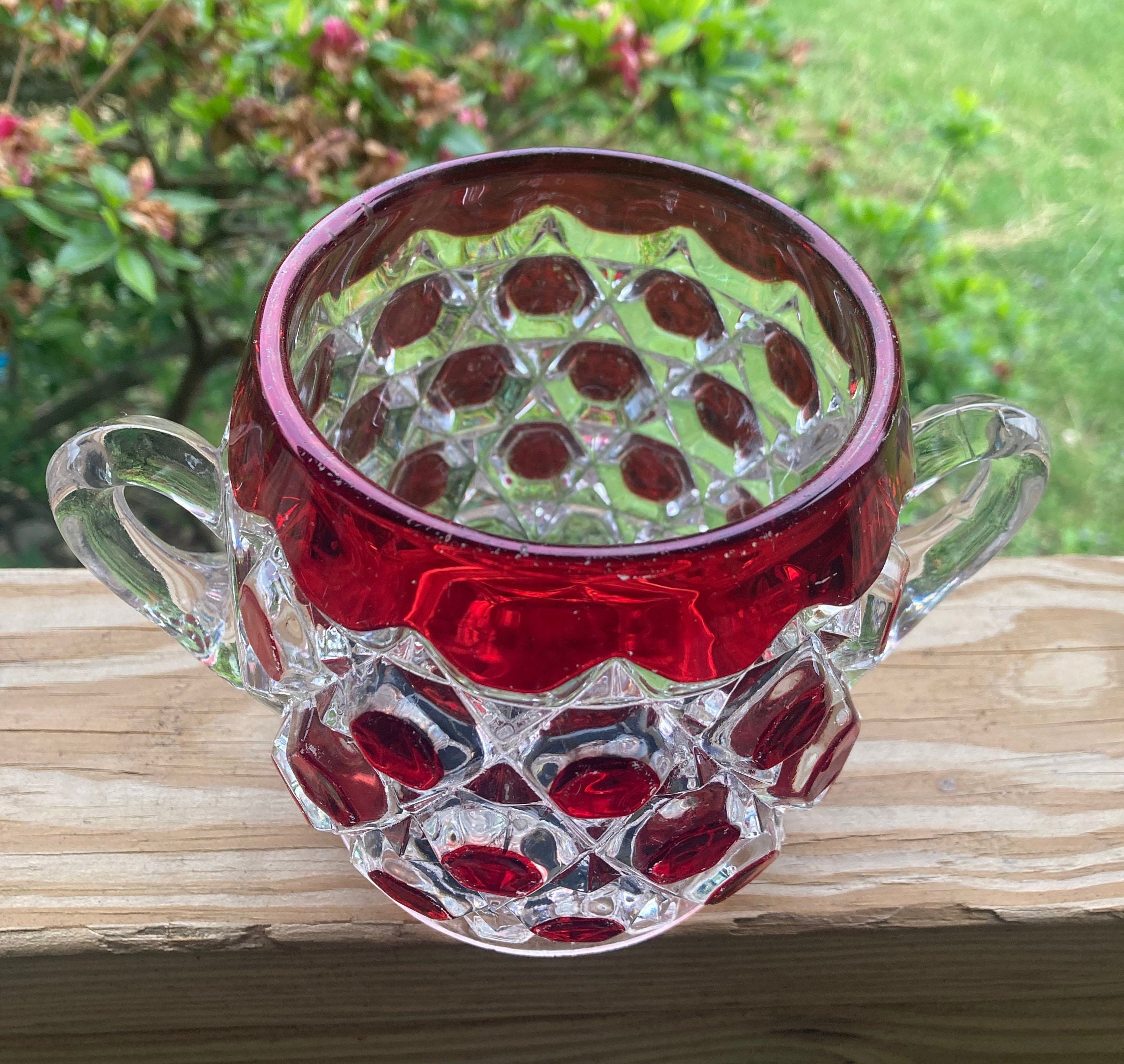 Antique US Glass Co Ruby Red Flash Double Handled Spooner - Etsy