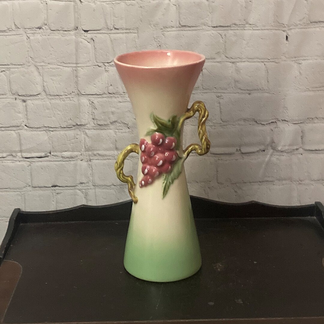Hull Pottery Vintage Two Handled Tokay Vase; 12 Inch Pink and Green ...