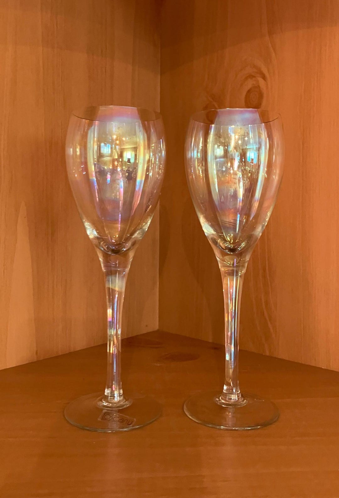 Toscany Iris Lustre Crystal Tulip Wine Glasses, Set of Two; Toscany 7 1/4 Inch Iridescent Wine ...