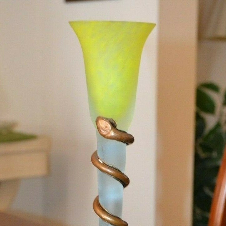 Vintage Romanian Yellow Satin Glass Candlestick Metal Snake - Etsy