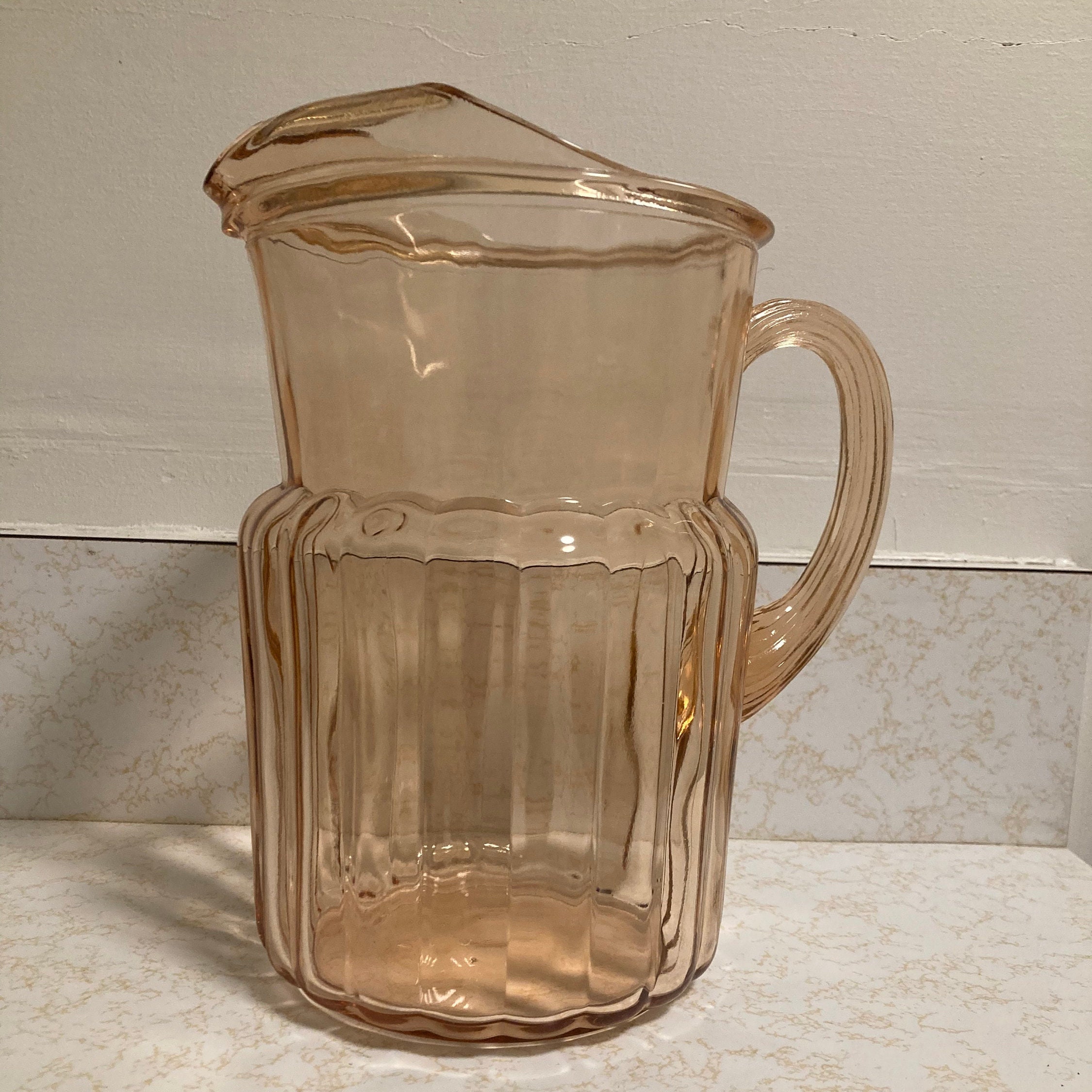 Anchor Hocking Pink Pillar Optic or Log Cabin Ice Lip Pitcher | Etsy