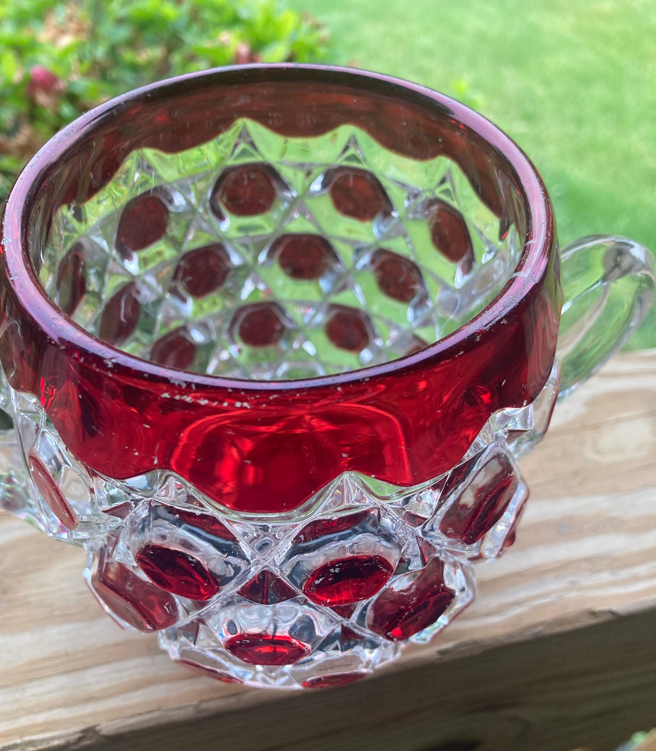 Antique US Glass Co Ruby Red Flash Double Handled Spooner - Etsy