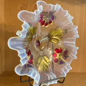 Antique Dugan Glass Opalescent Goofus Glass Crimped Footed Bowl Dugan ...