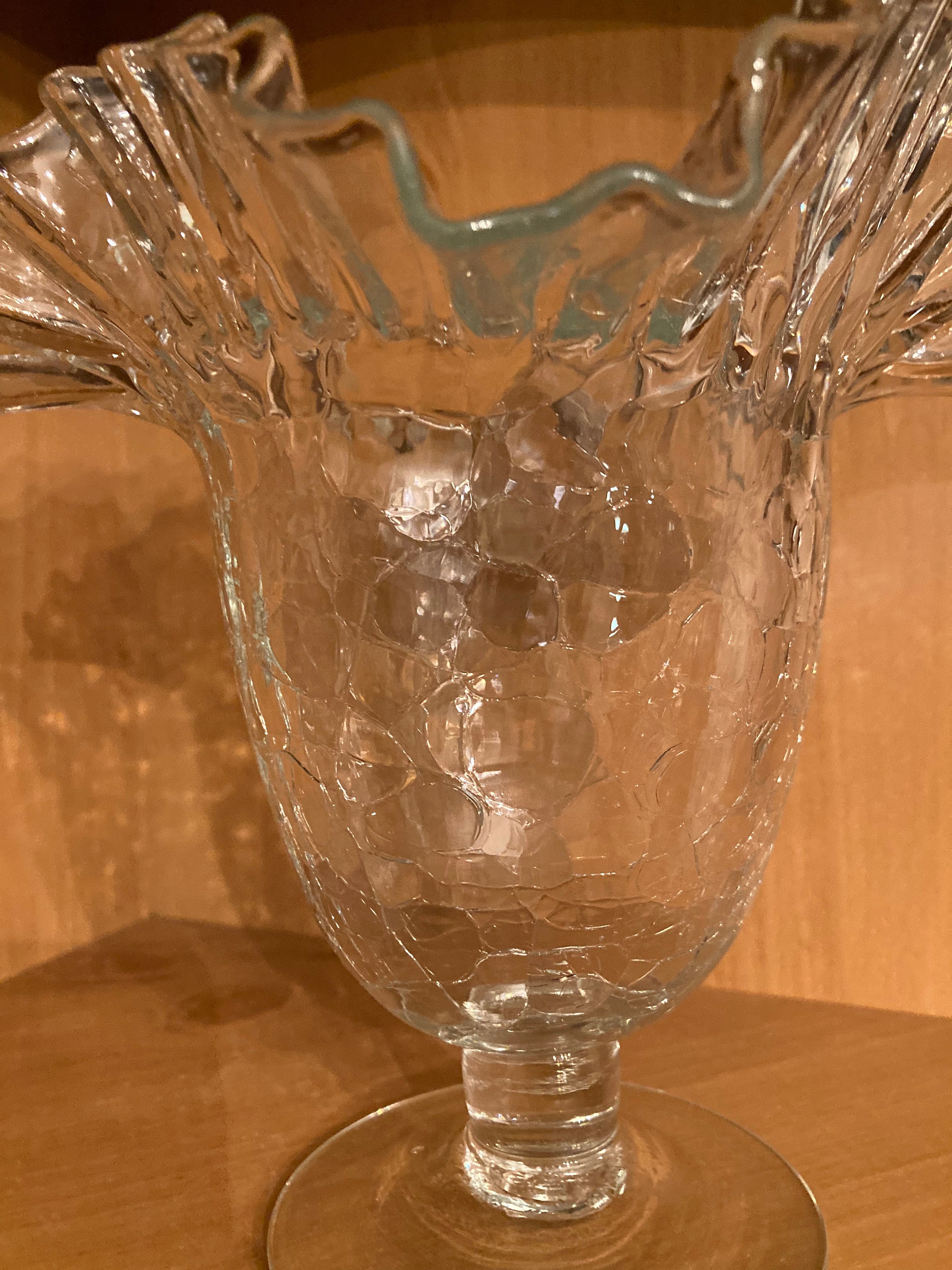 Blenko Vintage Clear Crackle Glass Double Crimped Pedestal Vase Clear ...