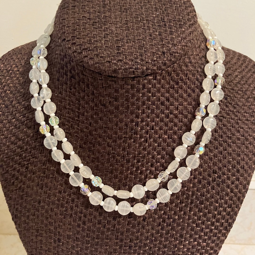 Marvella Signed Vintage Quartz Disc Bead and Aurora Borealis Necklace ...