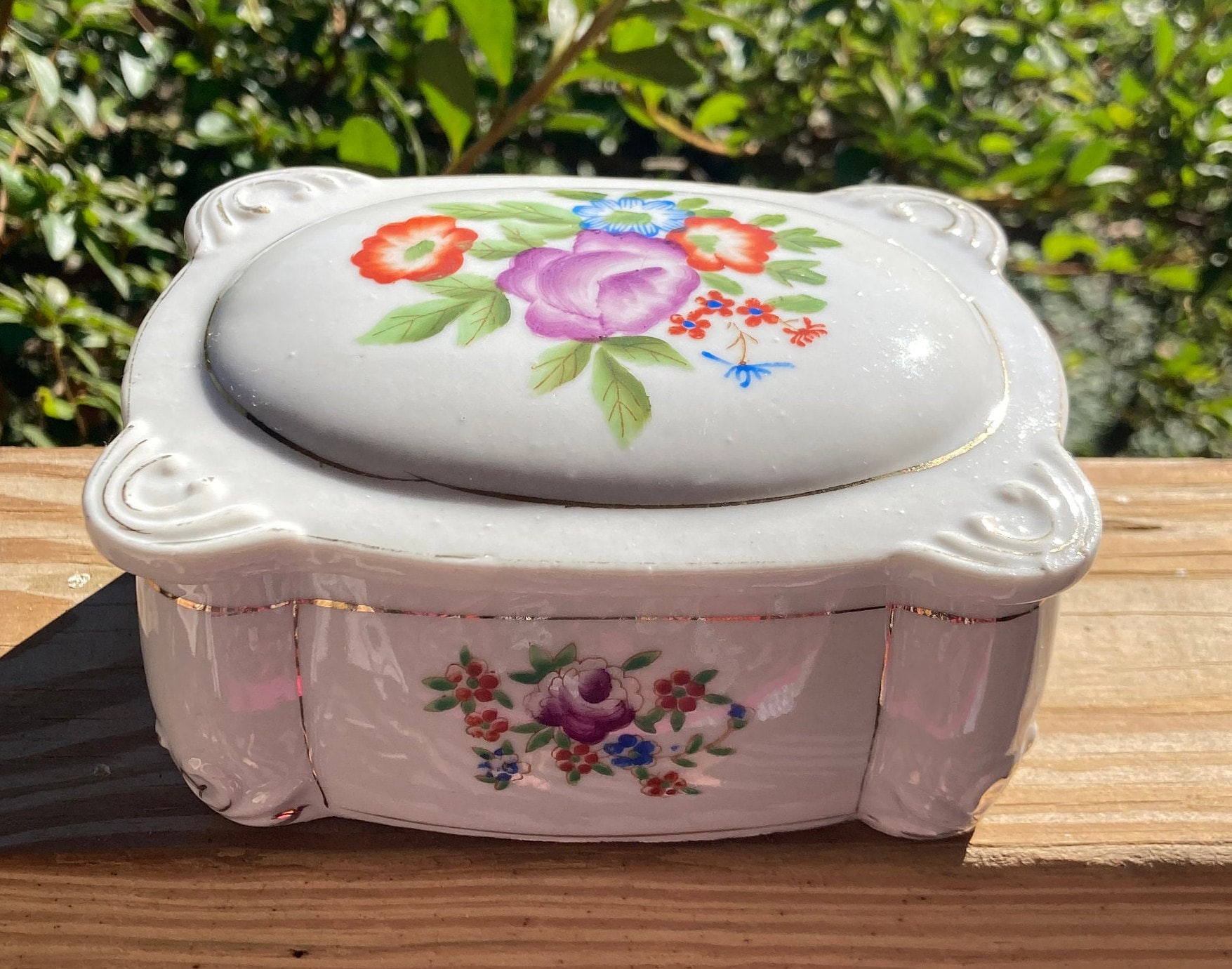 Vintage Porcelain Lidded Trinket Box With Floral Pattern, Rectangular ...