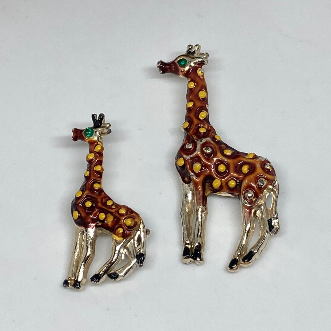 Vintage Enameled Giraffe Pins; Set of Two Giraffe Brooches, Momma and ...