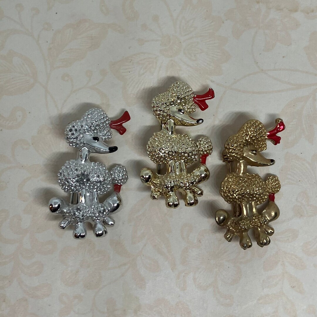 Vintage French Poodle Scatter Pins; Lot of Three (3) Enameled Poodle ...