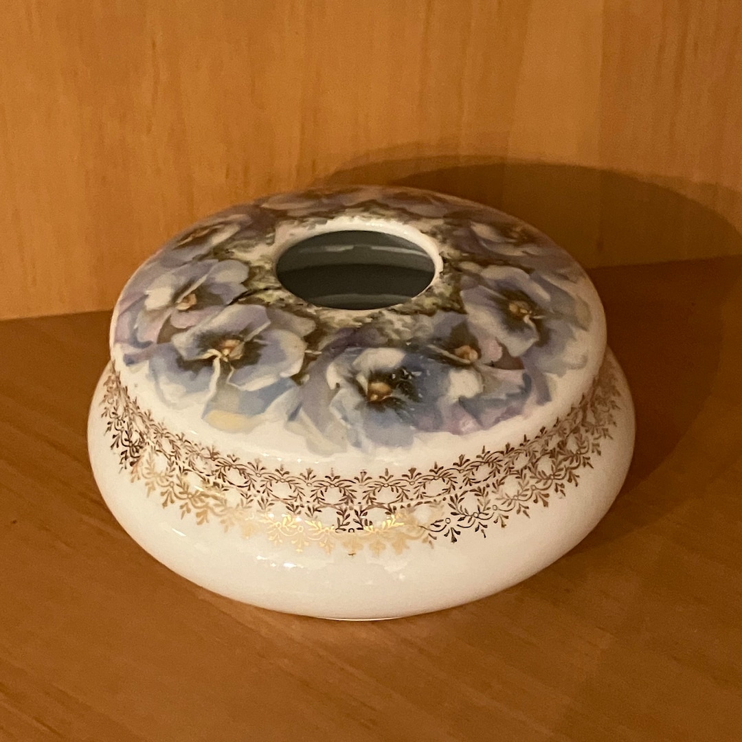 Zeh Scherzer Antique Porcelain Hair Receiver With Purple and Yellow ...