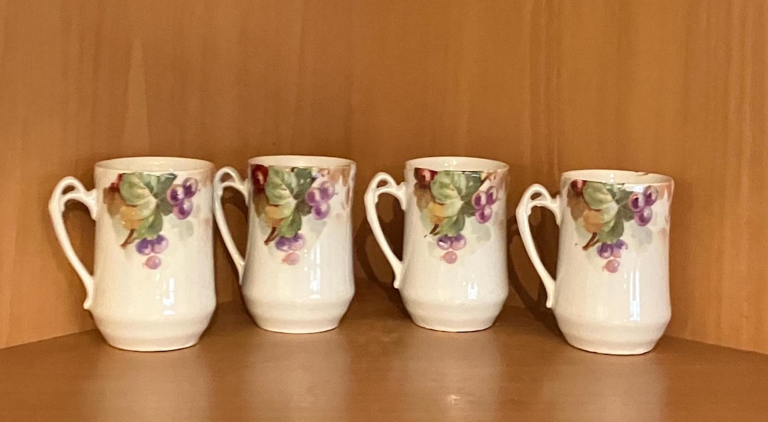 Vintage Bavarian Porcelain Grape Decorated Small Cider Cups With Ornate ...