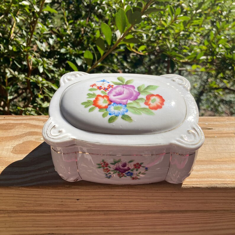Vintage Porcelain Lidded Trinket Box With Floral Pattern, Rectangular ...