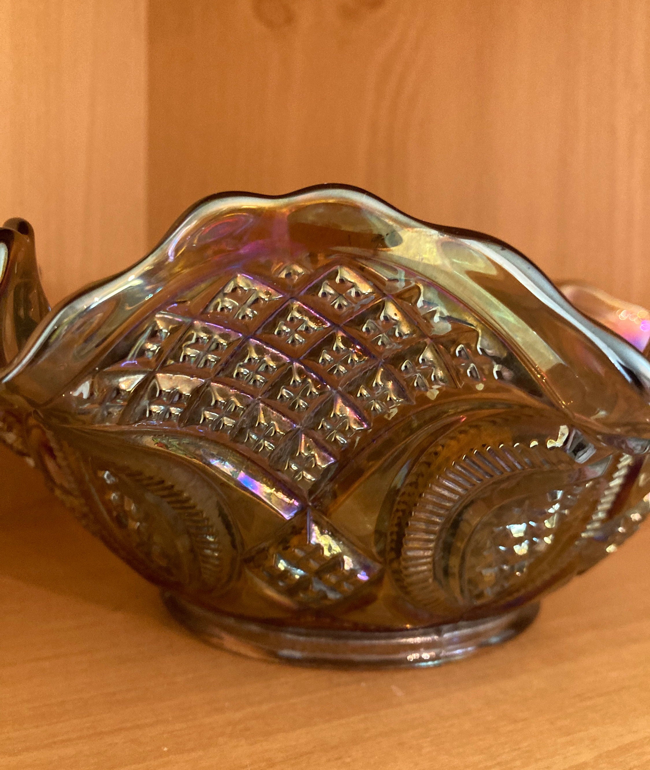 Imperial Smoke Carnival Glass diamond Ring Ruffled - Etsy