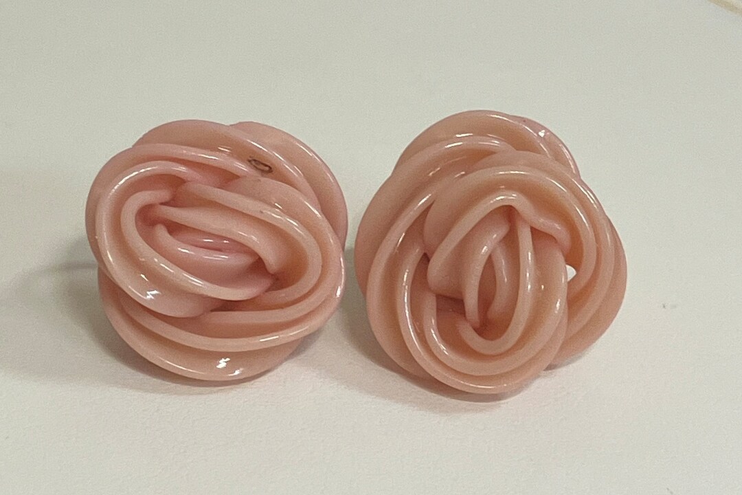 Vintage Soft Pink Extruded Celluloid Swirl Screw Back Earrings; Vintage ...