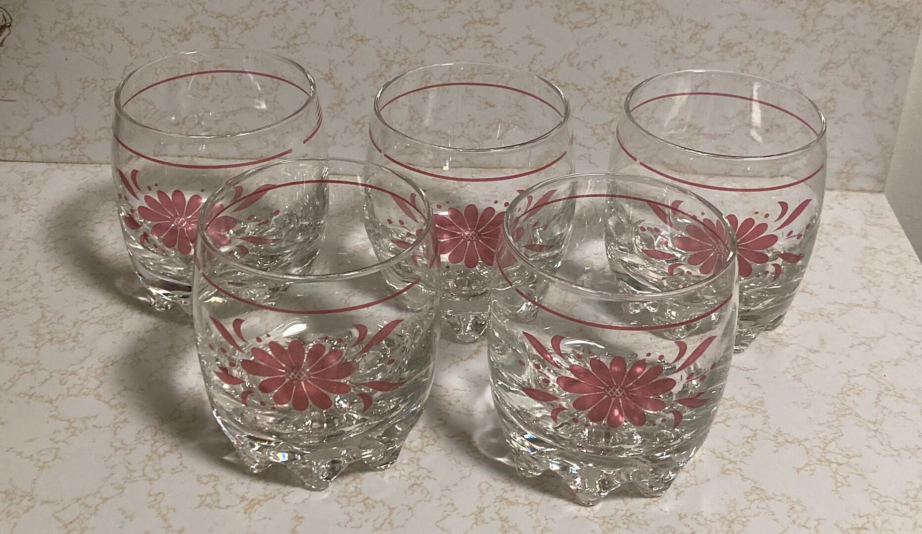 Vintage Heavy Glass Rocks Glasses Set of 5 Pink Stenciled - Etsy