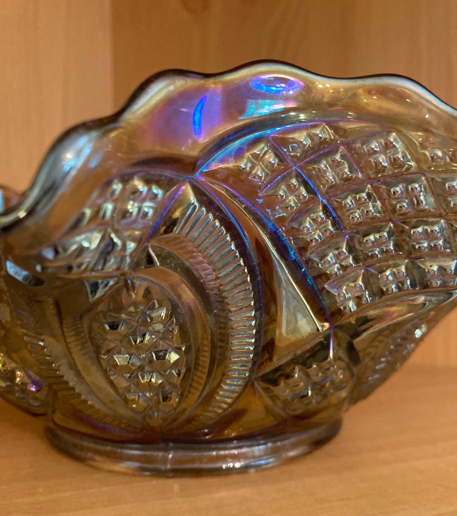 Imperial Smoke Carnival Glass diamond Ring Ruffled - Etsy