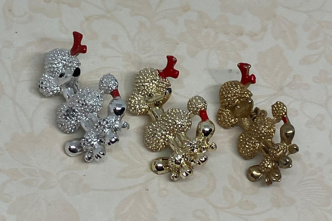 Vintage French Poodle Scatter Pins; Lot of Three (3) Enameled Poodle ...