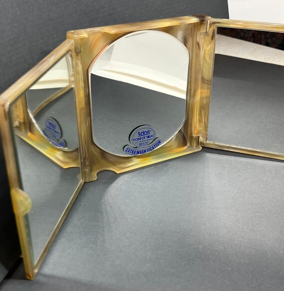 Trina Vintage Celluloid Tri Fold Mirror Compact; Trin… - Gem