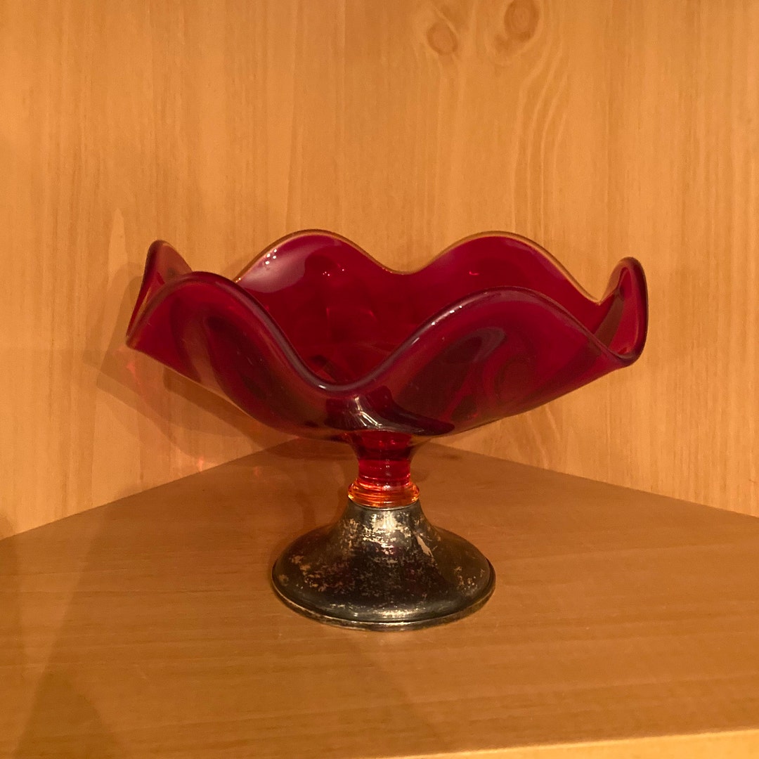 Viking Ruby Red Glass Compote With Empire Sterling Silver - Etsy