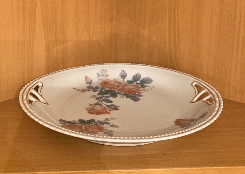 Antique PK Silesia Porcelain Plate; 9 1/4 Inch Double Handled Floral ...