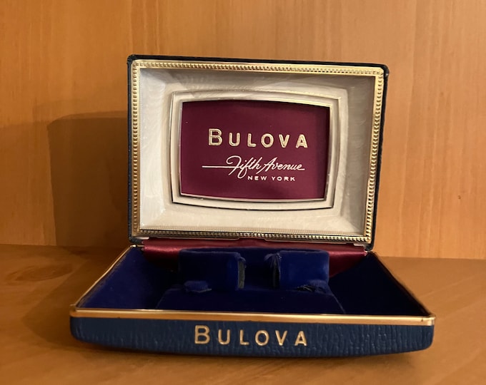 Vintage BULOVA Fifth Avenue New York Watch Box; Navy Blue Box With Blue ...