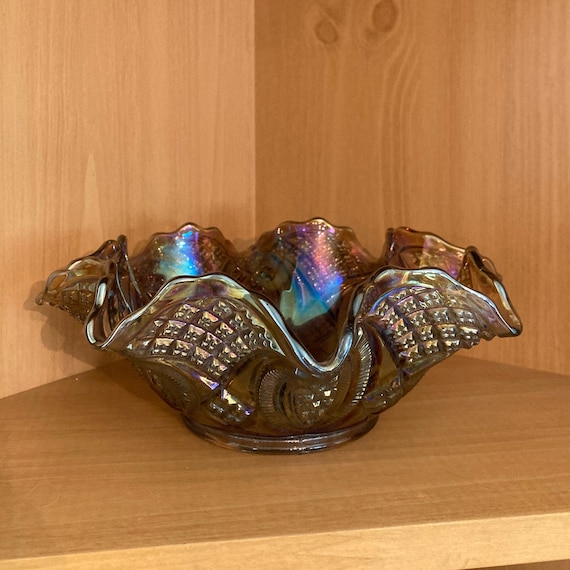 Imperial Smoke Carnival Glass diamond Ring Ruffled - Etsy