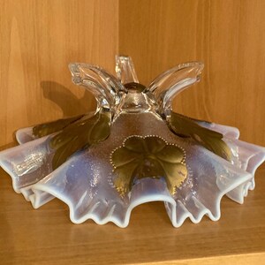 Antique Dugan Glass Opalescent Goofus Glass Crimped Footed Bowl Dugan ...