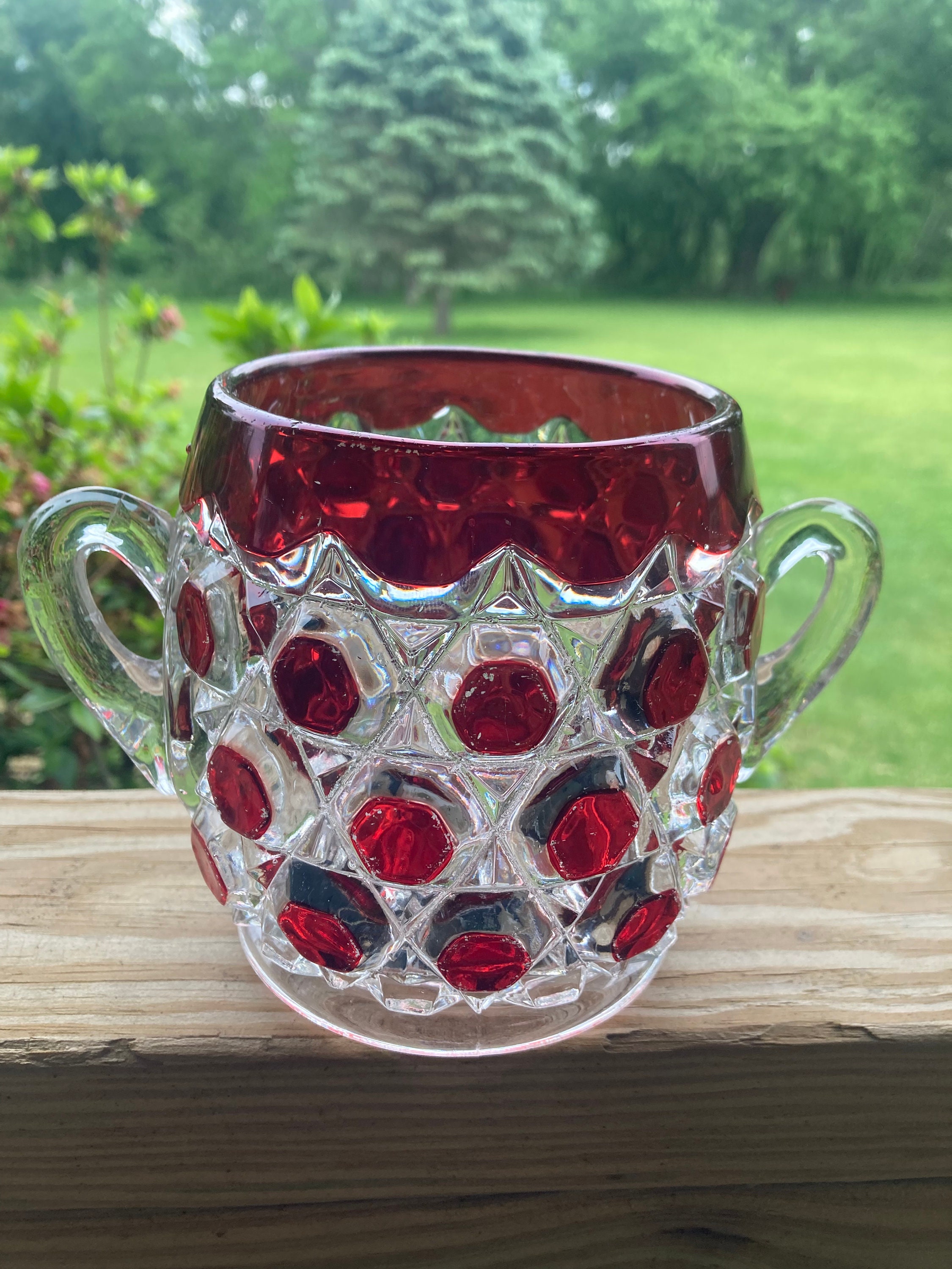 Antique US Glass Co Ruby Red Flash Double Handled Spooner, Ruby Flash ...
