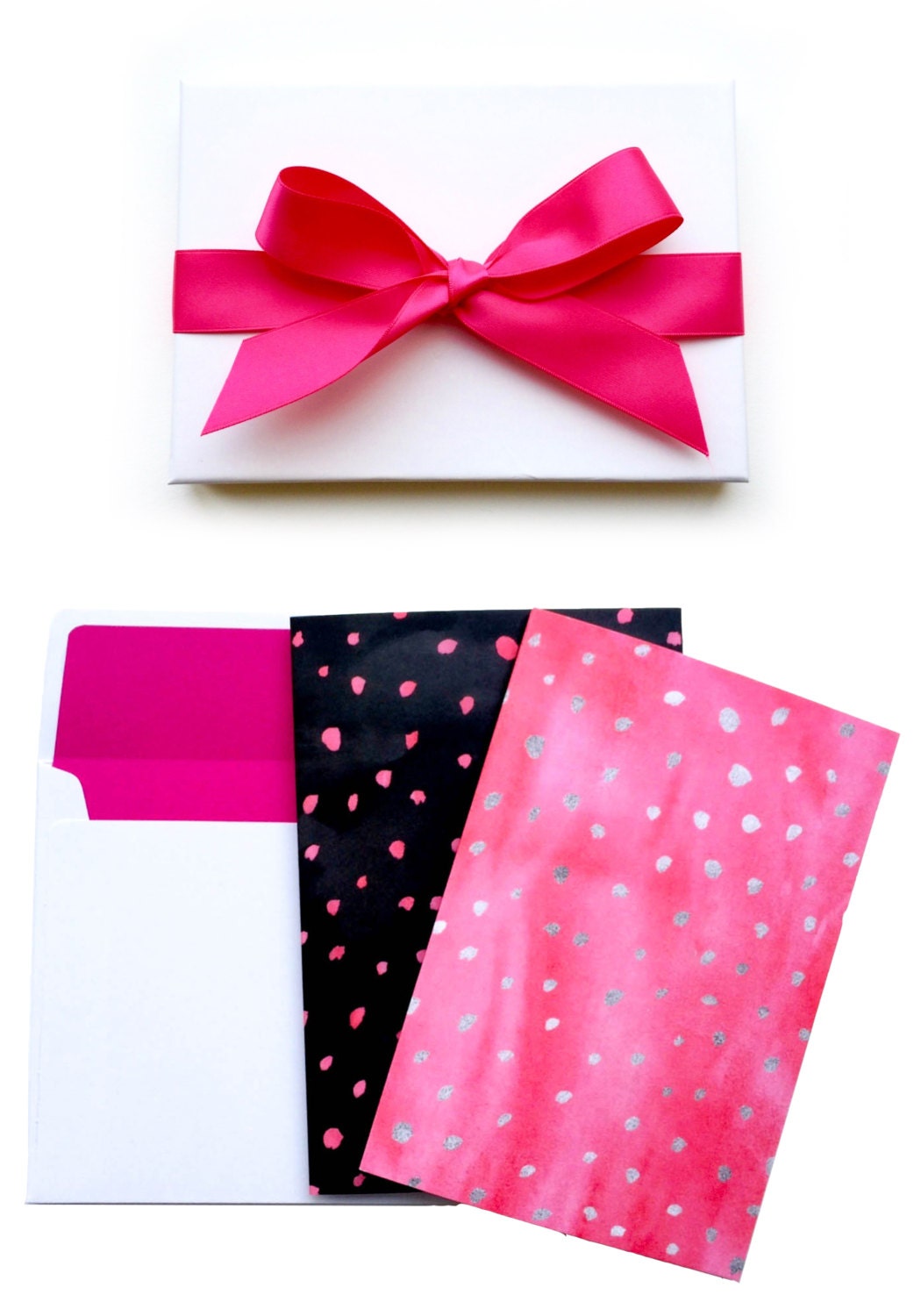 Hot Pink Polka Dot Notelet - Single Card - Etsy