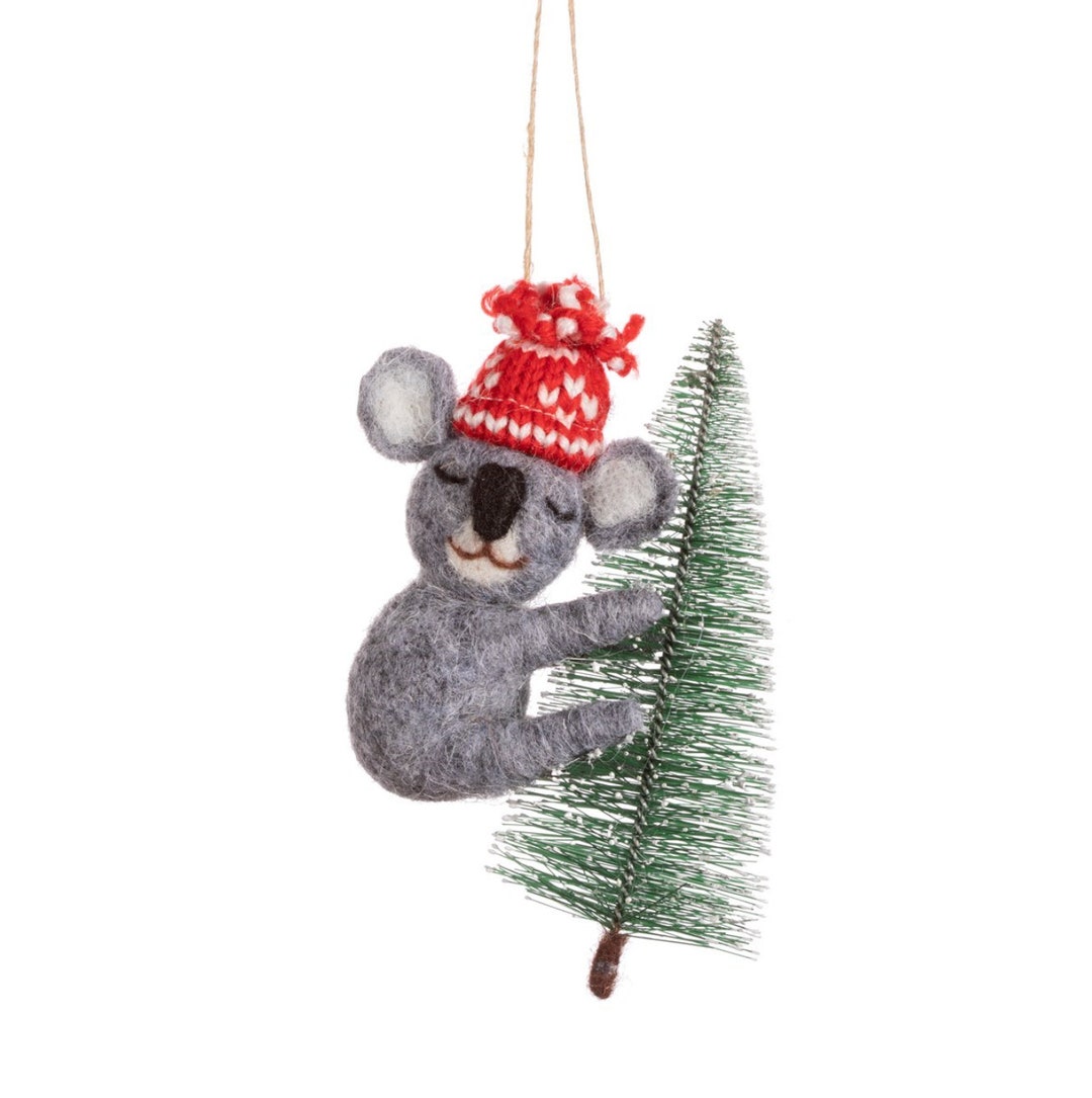 Koala With Christmas Tree Decoration - Holiday Decor, Nordic Felt Gift ...