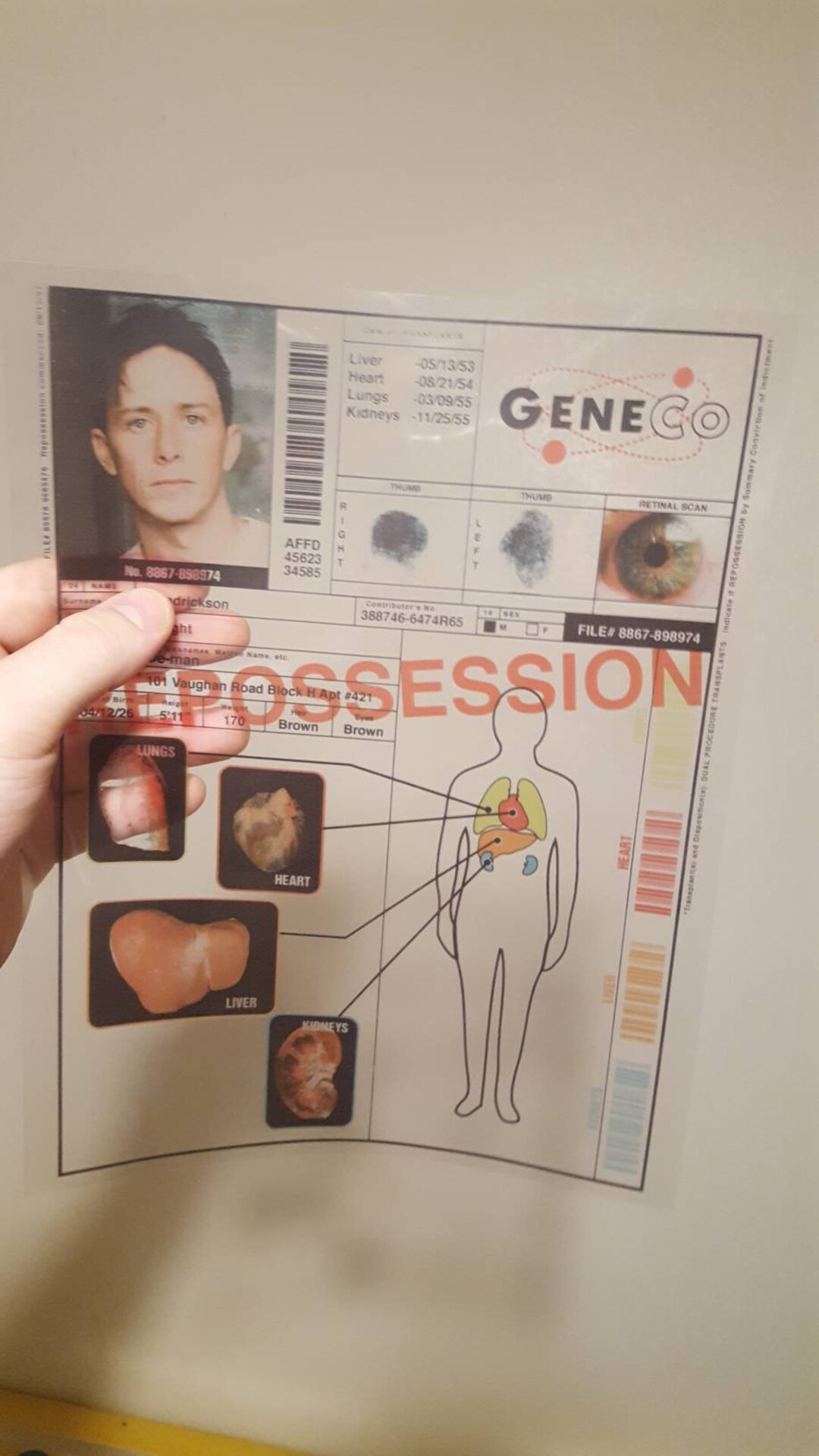 Repo the Genetic Opera Repossession Contract Prop Reproduction From ...