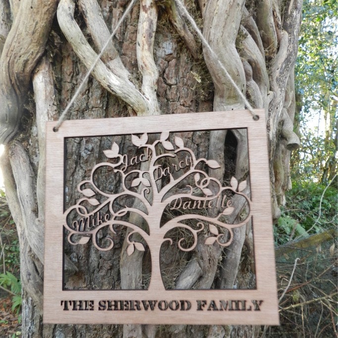 Personalised Wooden Family Tree Wall Art – Engraved Name Sign - Etsy UK