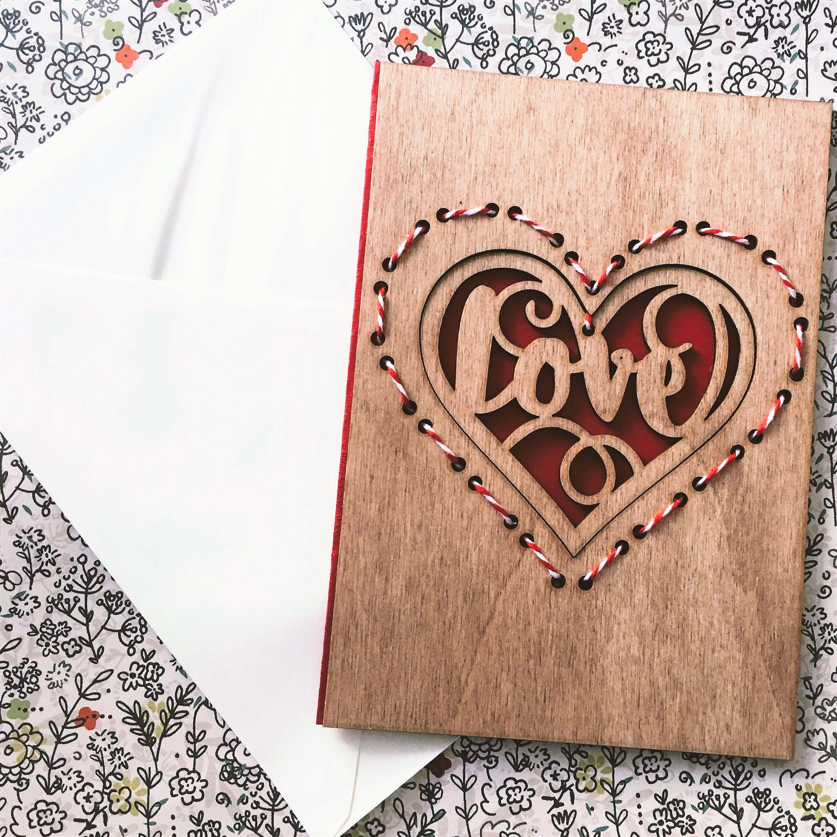 Wooden Valentine's Day Card Wedding Anniversary Stiched | Etsy