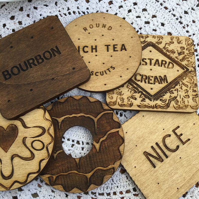 Set of 6 Classic Biscuit Coasters Wooden Bourbon Custard - Etsy