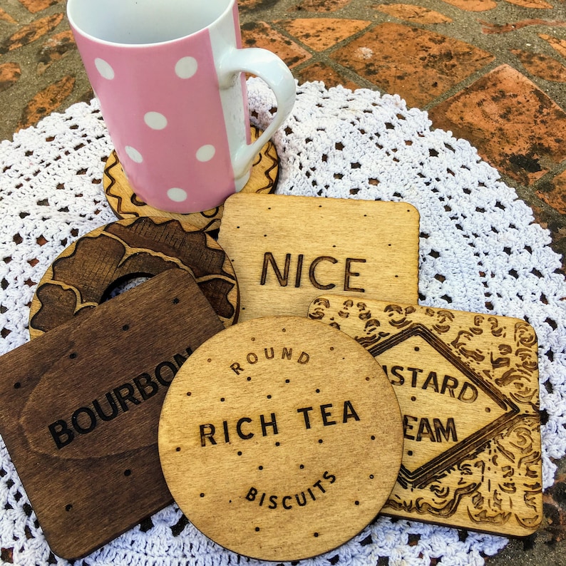 Set of 6 Classic Biscuit Coasters Wooden Bourbon Custard - Etsy