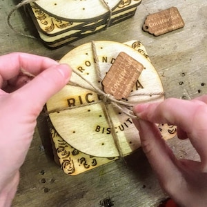 Set of 6 Classic Biscuit Coasters Wooden Bourbon, Custard Cream, Rich ...
