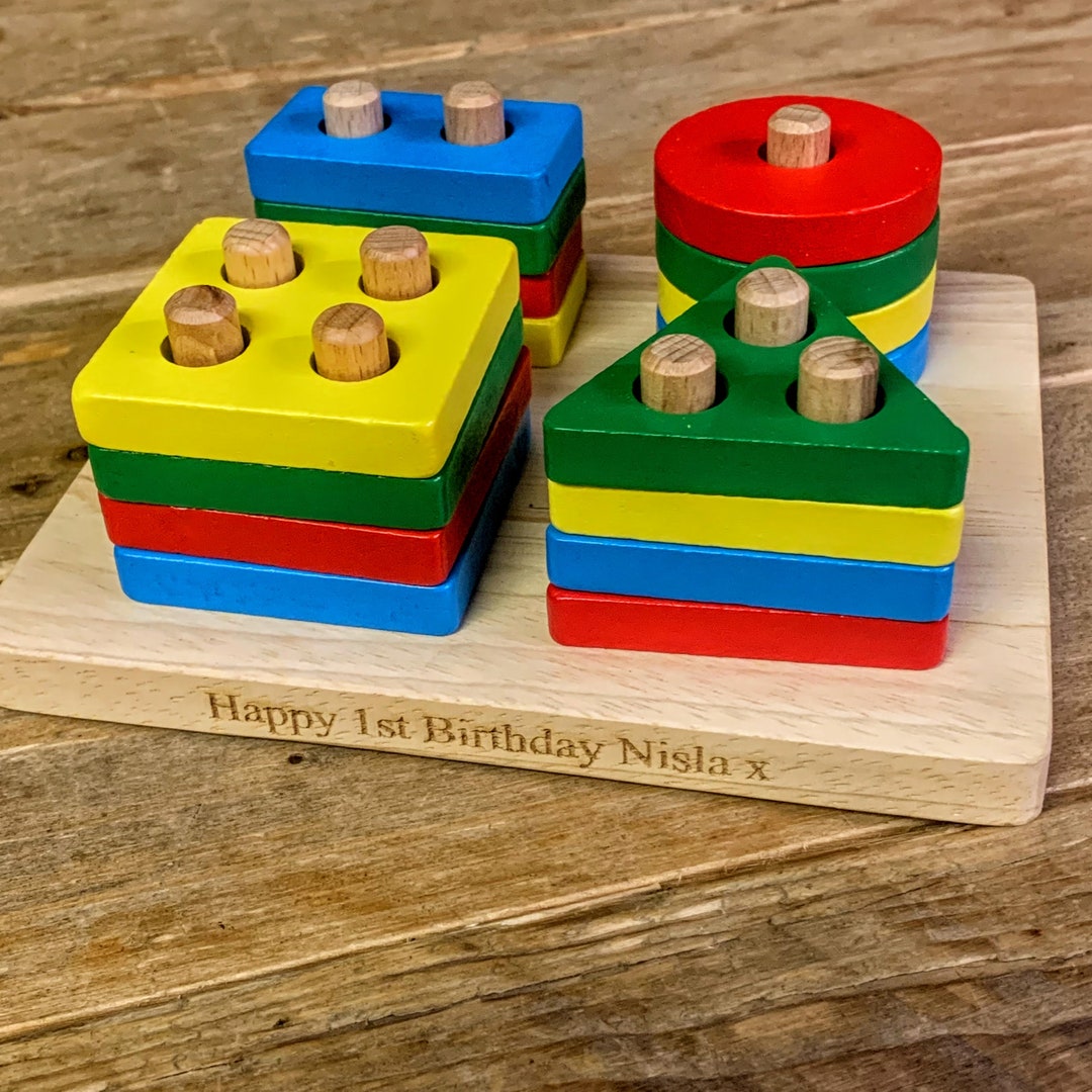 Personalised Wooden Stacking Puzzle Toy - Wood Baby Toddler Birthday ...