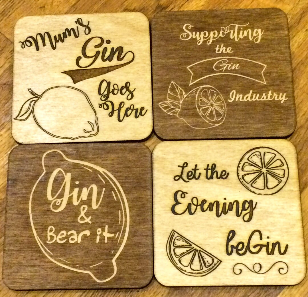 Personalised Gin Coasters: Engraved Wooden Coaster Set of 4 - Etsy