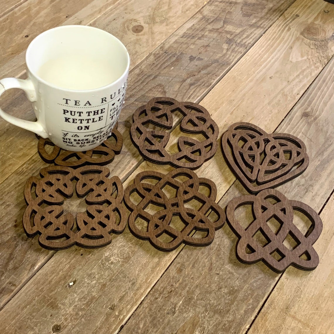 Set of 6 Wooden Celtic Knot Coasters Made in Cornwall - Etsy